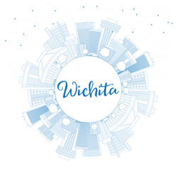 Outline wichita skyline with blue buildings Vector Image