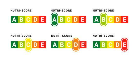 Nutri-score hearts food rating system signs Vector Image