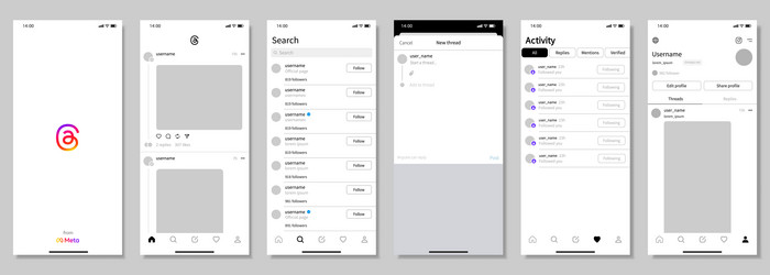 Threads screen mockup set Royalty Free Vector Image