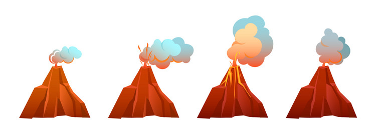 Volcanic eruption process in different stages Vector Image