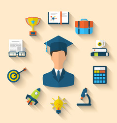 Flat icons of magister and objects for high school