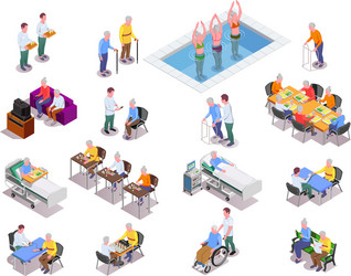 Nursing home set patients and staff cartoon Vector Image