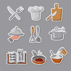 Kitchen utensils cooking scrapbook stickers Vector Image