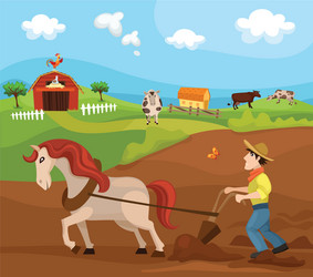 Cartoon cow sitting in the farm Royalty Free Vector Image