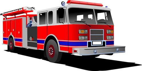 Fire engine and fireman isolated on background Vector Image