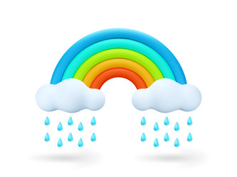 3d cartoon colorful rainbow with clouds isolated Vector Image