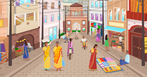 Streets in india indian road with people set Vector Image