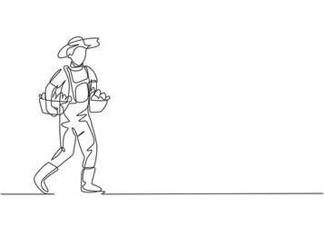 Single continuous line drawing male farmer Vector Image