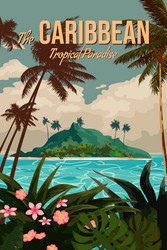 Caribbean travel poster tropical resort vintage Vector Image