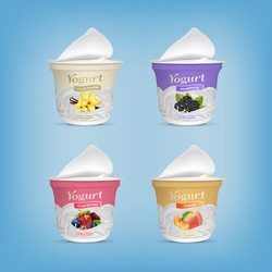 Realistic detailed 3d greek yogurt ads banner Vector Image