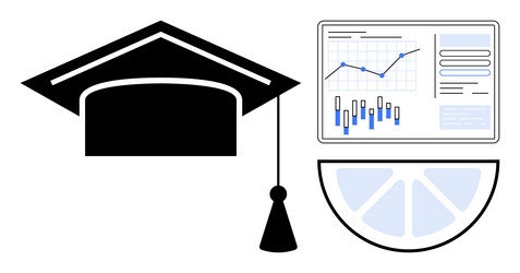 Graduation cap data analysis chart and person Vector Image
