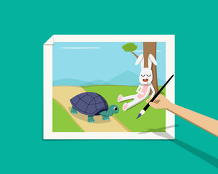 Tortoise meet rabbit at forest cartoon Royalty Free Vector
