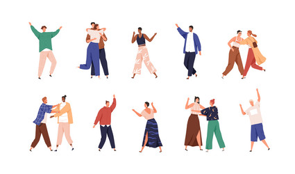 Happy smiling people set excited cheerful glad Vector Image