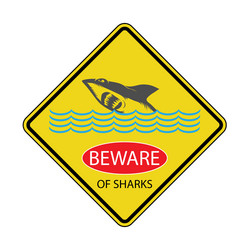 Danger shark zone beware sharks yellow square Vector Image