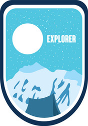 Explorer badge insignia with snowy mountains Vector Image
