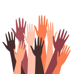 Multi-ethnic and diverse hands raised up isolated Vector Image
