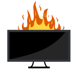Fire flat television burning broken tv Royalty Free Vector