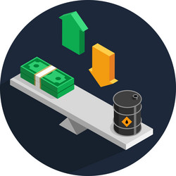 Isometric oil barrels with falling graph Vector Image