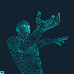 3d wire frame human bodyjumping flying figure Vector Image