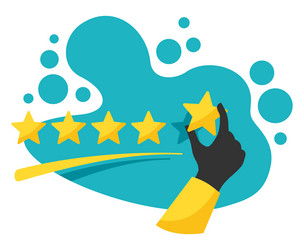 Rate us button - hand holding fifth star Vector Image
