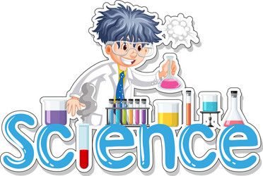 Sticker design for science with girl working Vector Image