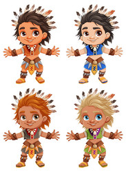 Set of native american cartoon character Vector Image