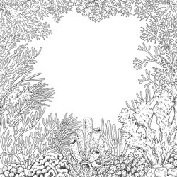 Underwater frame with coral and fishes Royalty Free Vector