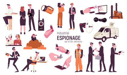 Flat industrial espionage compositions Royalty Free Vector