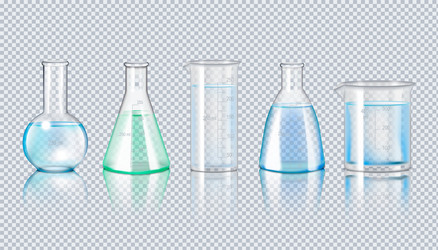 Lab beaker set laboratory glass bottles Royalty Free Vector