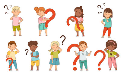 Puzzled little boy and girl with question mark Vector Image