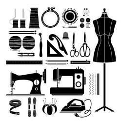 Sewing kit outline icons set Royalty Free Vector Image