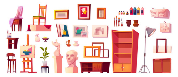 Art studio design elements set Royalty Free Vector Image