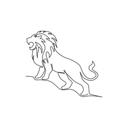 Single one line drawing a lion jumping Royalty Free Vector