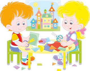 Children cutting figures from color paper Vector Image