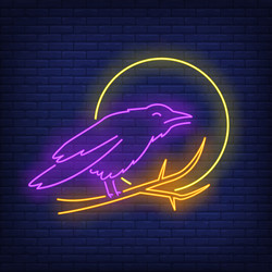 Crow in circle neon sign Royalty Free Vector Image