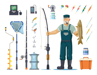 Fisherman tools fishing worker equipment success Vector Image