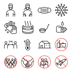 Prevention covid-19 line icons set Royalty Free Vector Image