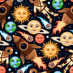 Cartoon space planets and stars seamless pattern Vector Image