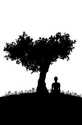 Girl sit under the tree silhouette Royalty Free Vector Image