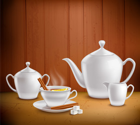 Realistic tea set Royalty Free Vector Image - VectorStock