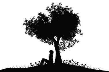 Girl sit under the tree silhouette Royalty Free Vector Image