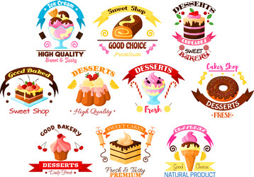 Set assorted desserts Royalty Free Vector Image