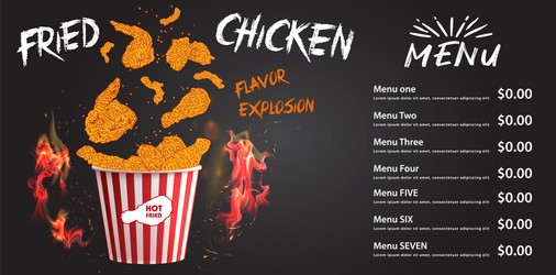 Fried chicken meat fast food menu design elements Vector Image