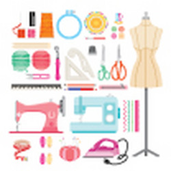 Sewing kit outline icons set Royalty Free Vector Image
