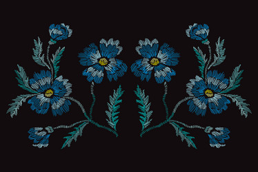 Floral embroidery set with blue flowers for your Vector Image