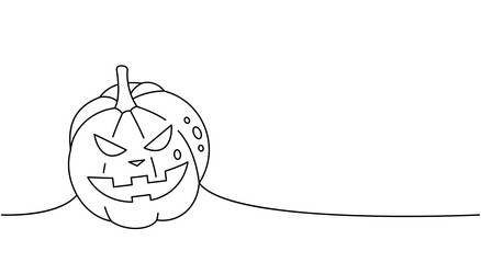 Halloween pumpkin with scary face one line colored