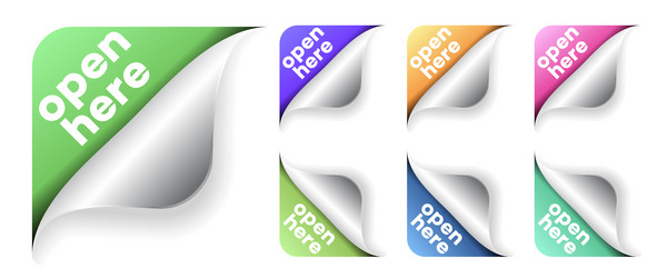 Open here sticker set black color Royalty Free Vector Image