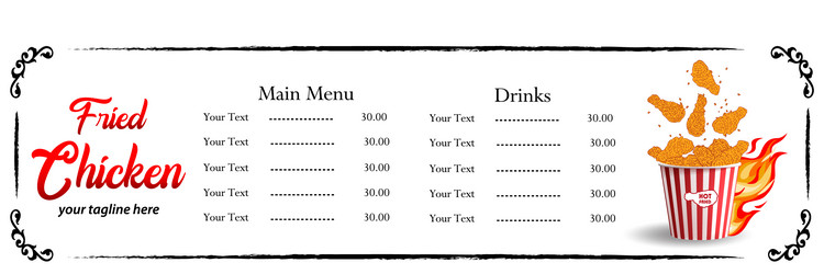 Fried chicken meat fast food menu design elements Vector Image