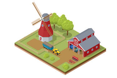 3d isometric rural farms set with tractor Vector Image