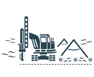 Icon of the car and drilling rig Royalty Free Vector Image